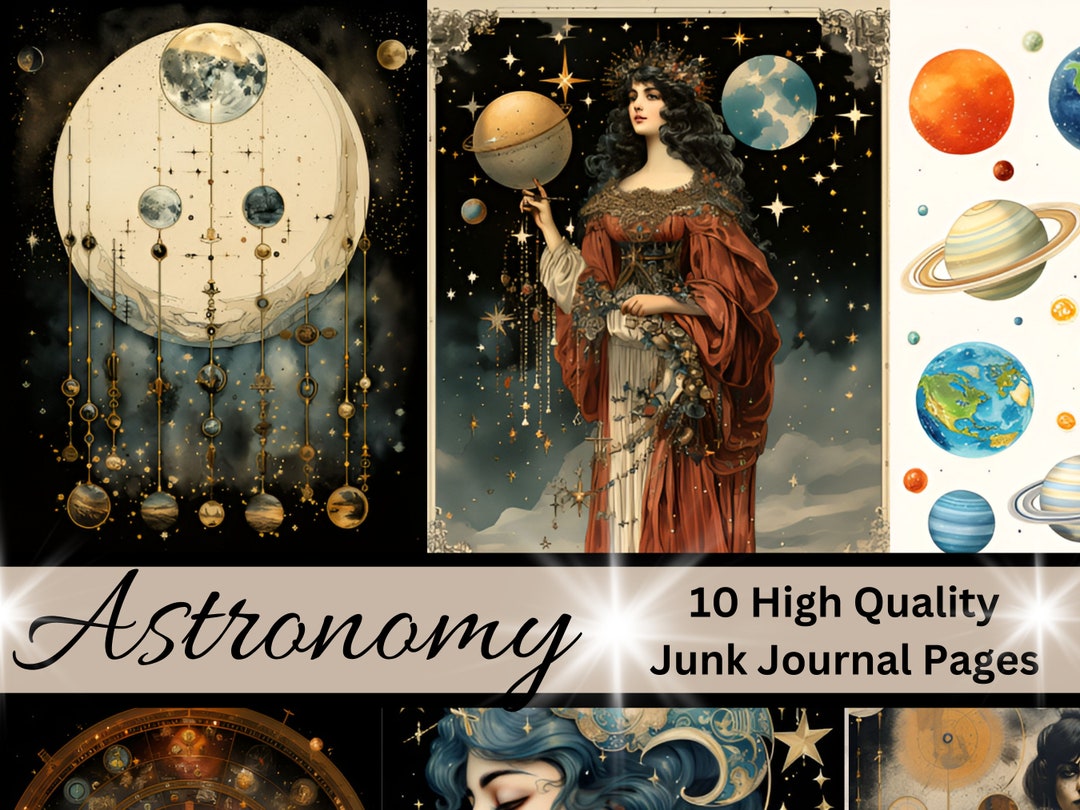 10 Astronomy Themed Junk Journal Printable Paper Collage Sheets High Resolution Scrapbook ...