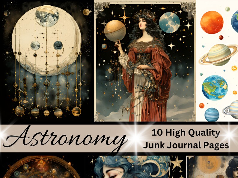 10 Astronomy Themed Junk Journal Printable Paper Collage Sheets High ...