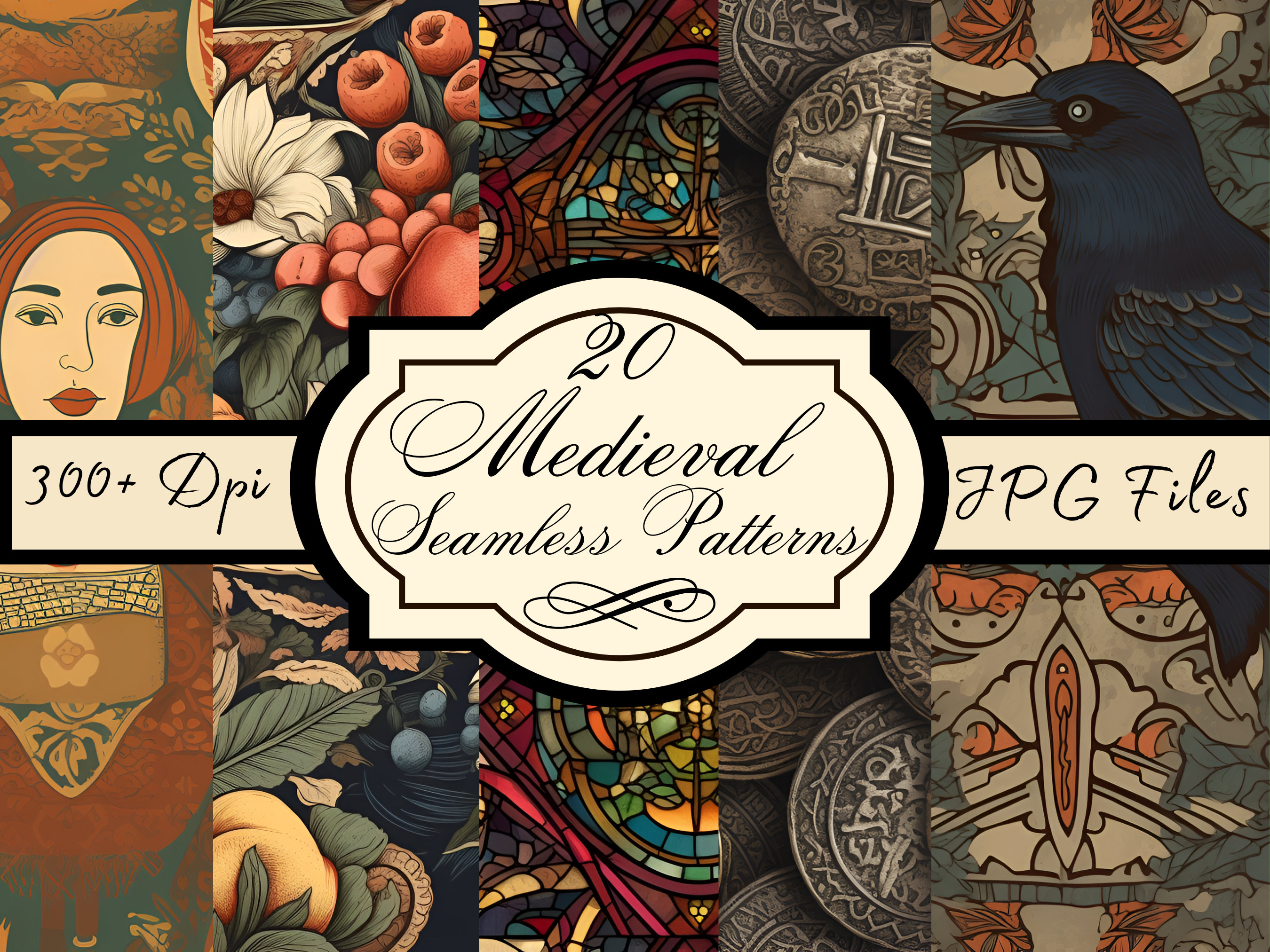 Medieval/renaissance Themed Seamless Pattern, Digital Download Paper ...