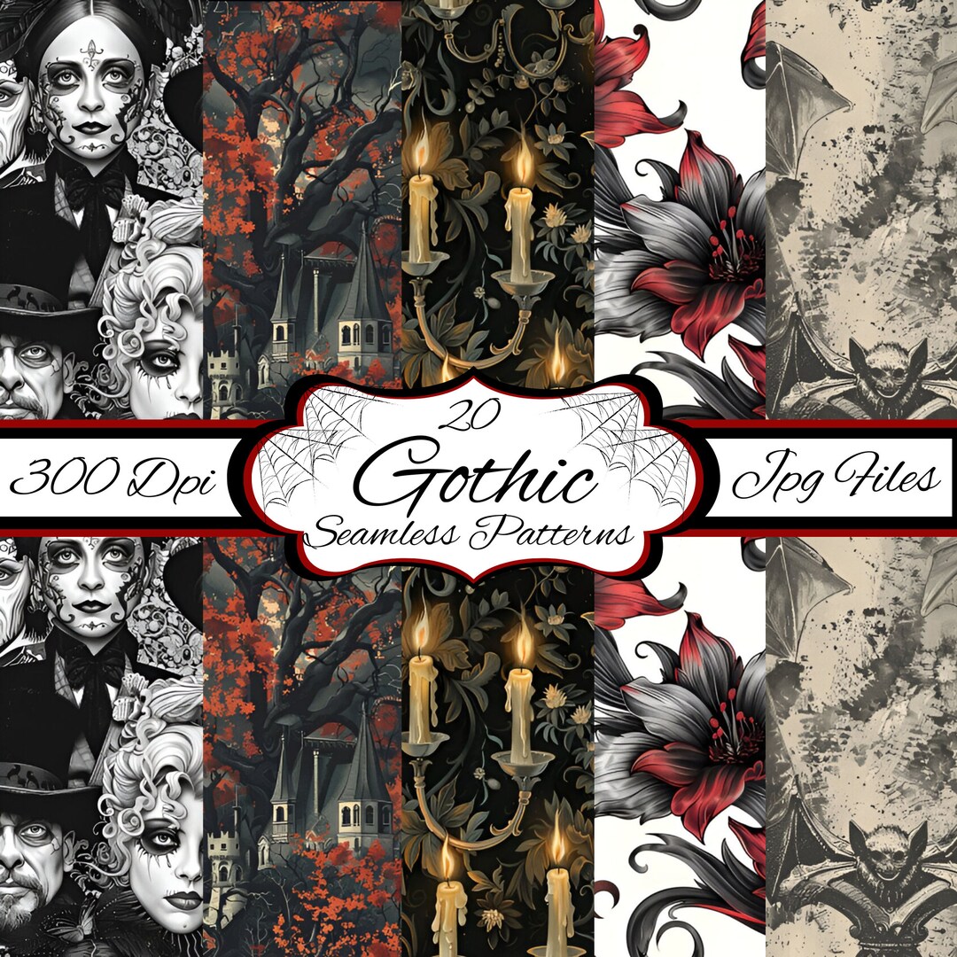 20 Gothic Patterns, Seamless, Victorian Gothic, Digital Paper, High ...
