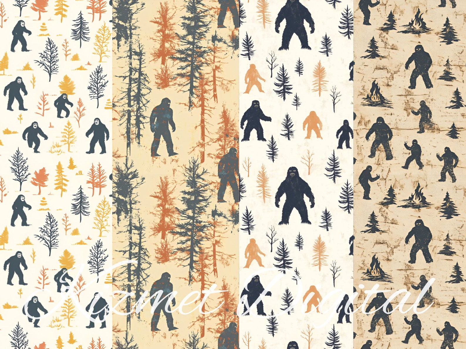 20 Bigfoot Seamless Patterns, 12x12 Printable Digital Paper, Background ...