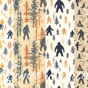 20 Bigfoot Seamless Patterns, 12x12 Printable Digital Paper, Background ...