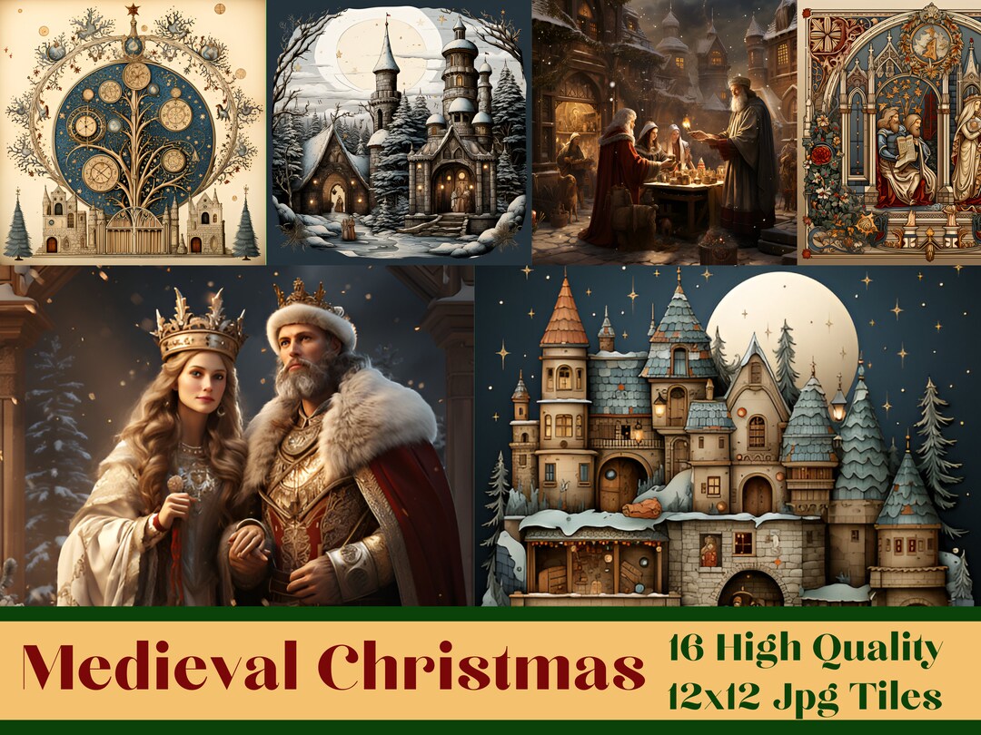 Medieval Christmas Tiles, Digital Paper, High Resolution 12x12 ...