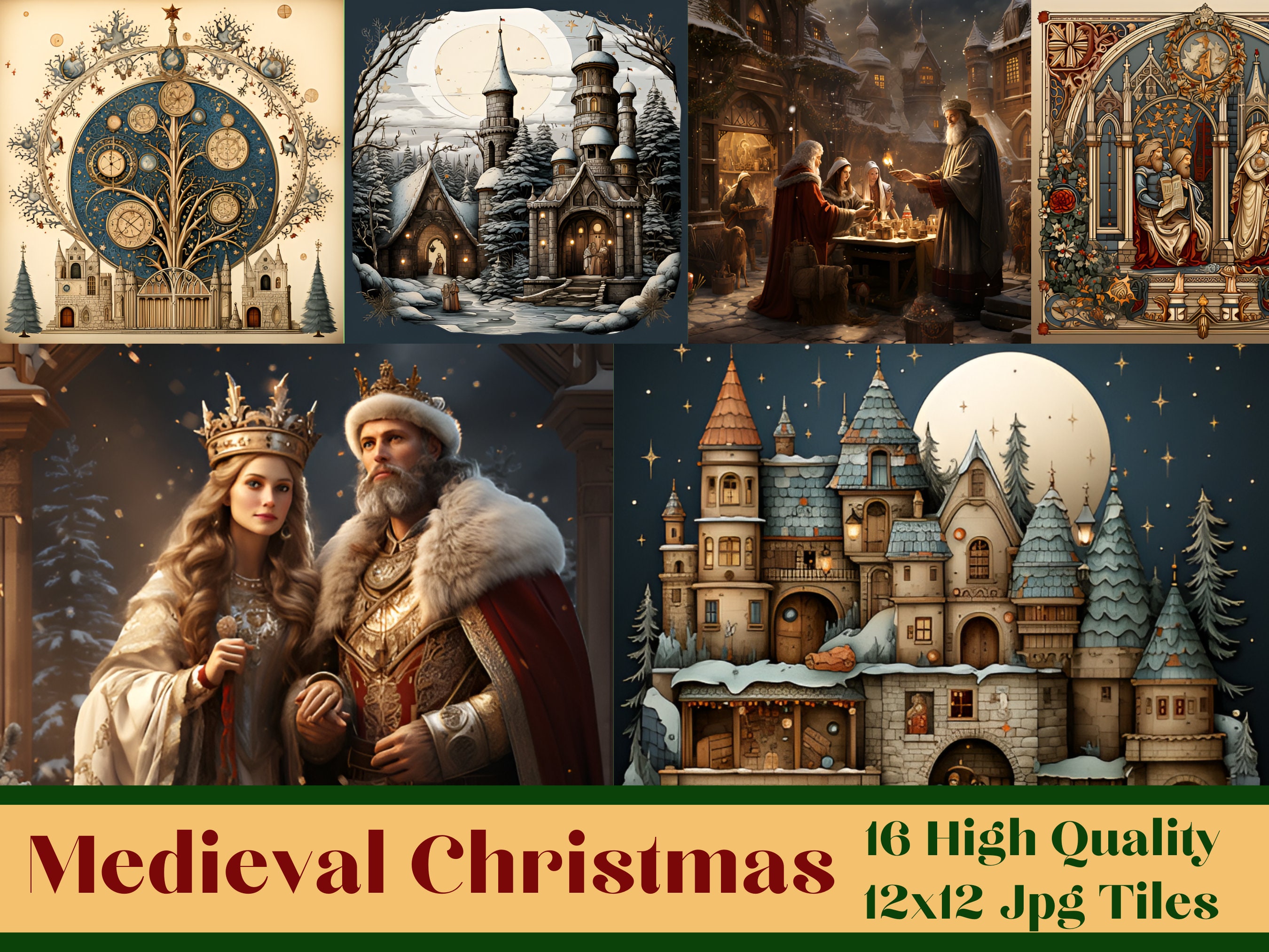 Medieval Christmas Tiles Digital Paper High Resolution - Etsy