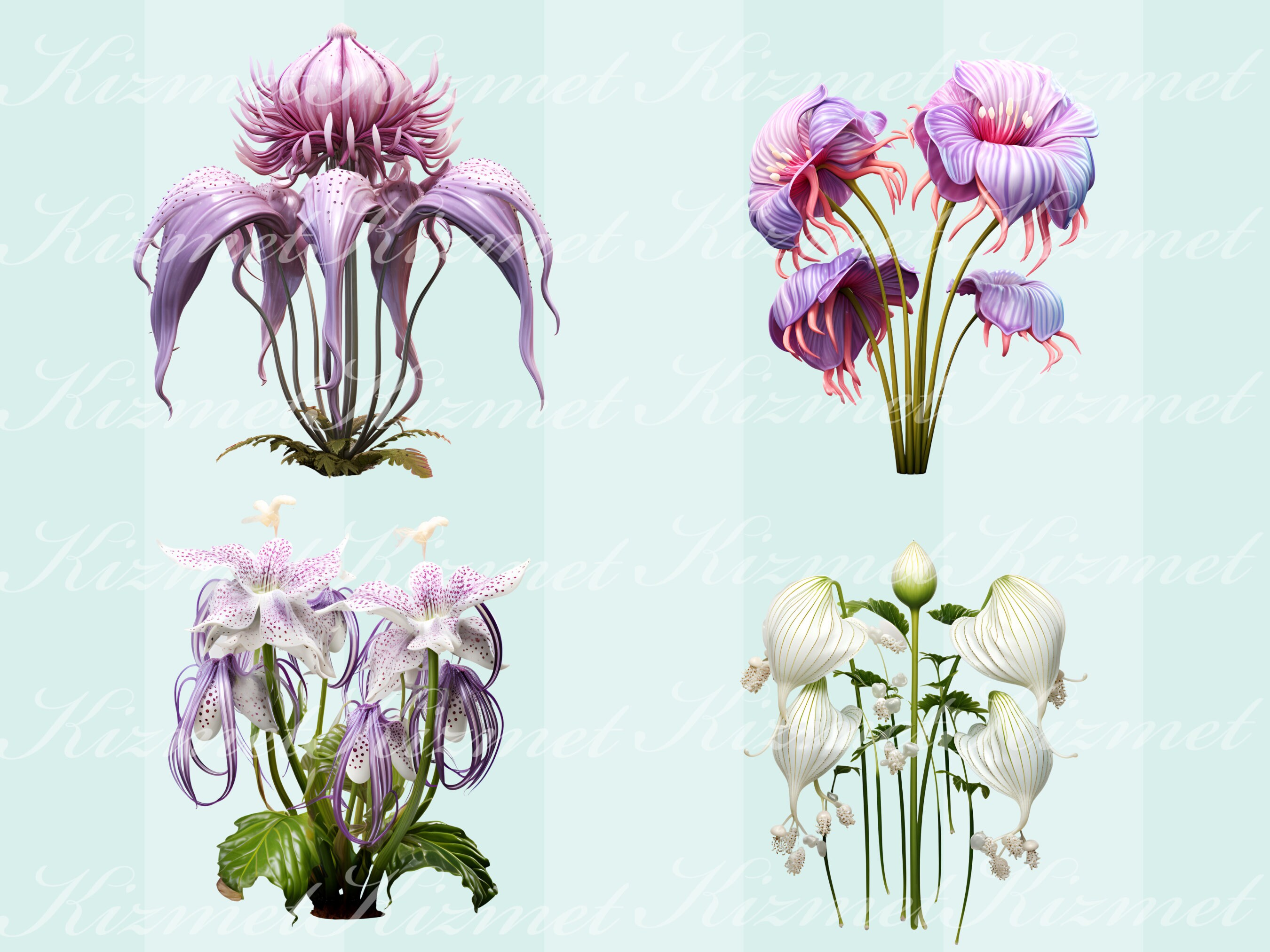 24 3D Flowers Spooky Clipart PNG Files Fun Digital - Etsy
