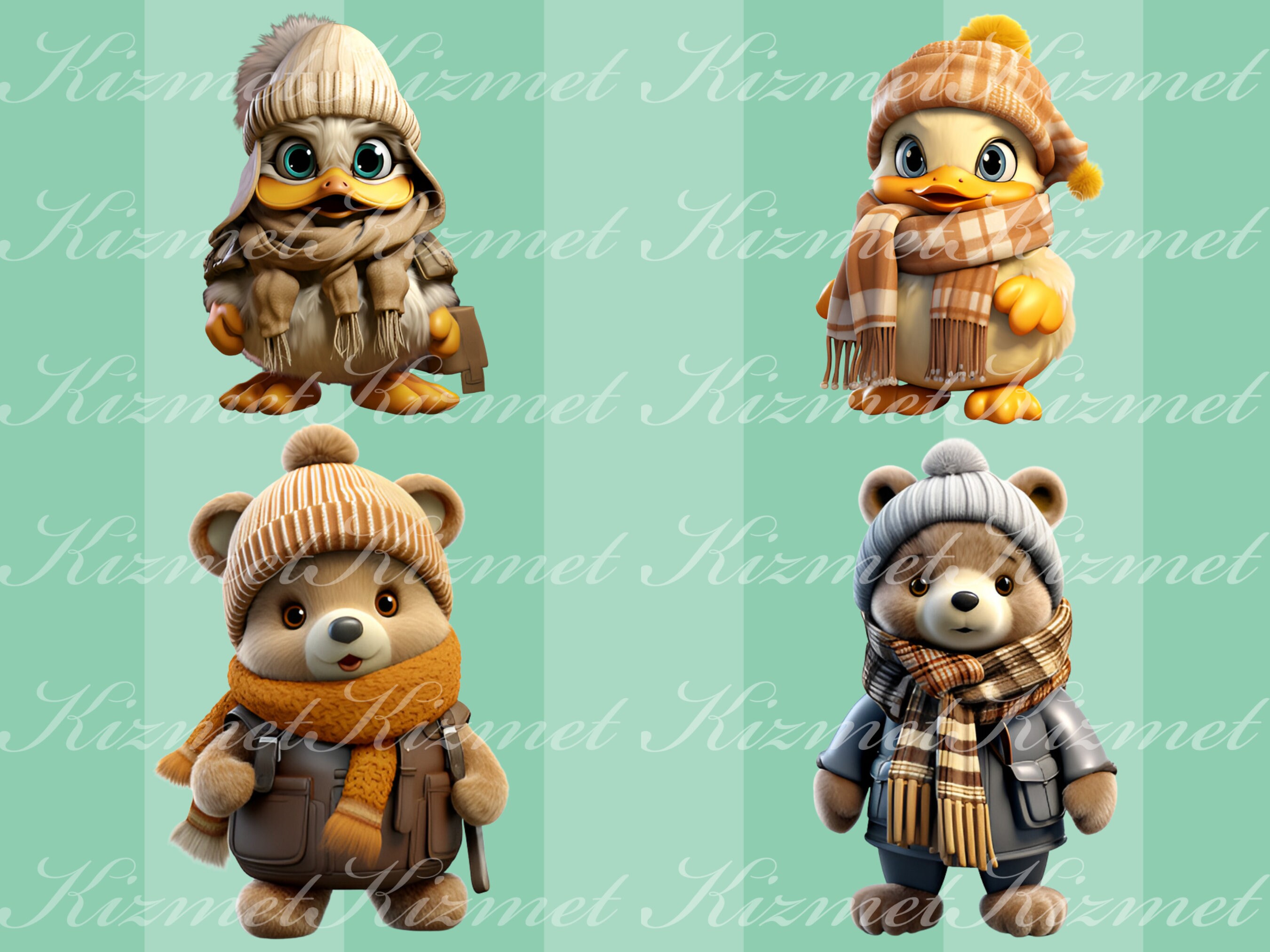 Set of 24 Cute 3D Animals 3D Clipart PNG Files, Fun Digital Downloads ...