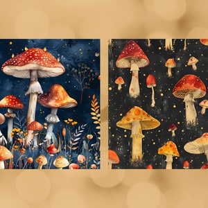 12 Mushroom Themed Digital Papers, Wonderland Enchanted Fantasy ...