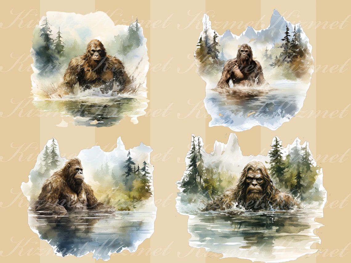 Set of 23 Bigfoot Watercolor Clipart PNG Files, Digital Downloads for ...