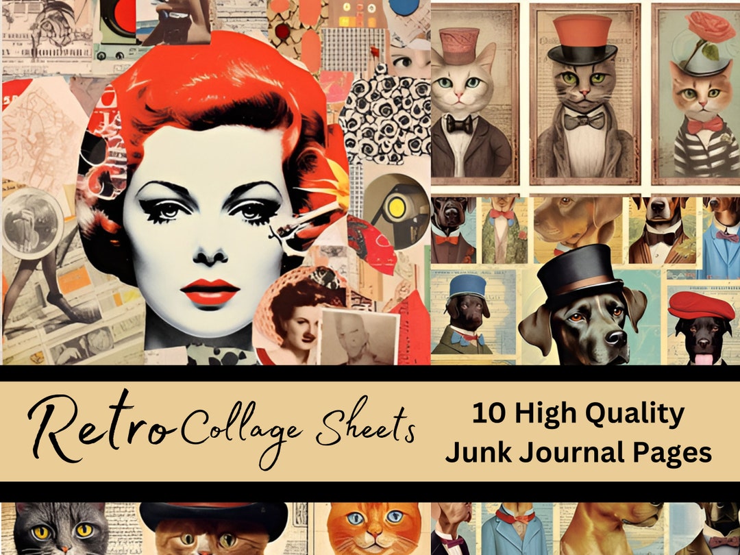 10 Retro Vintage Junk Journal Printable Pages Collage Sheets High ...
