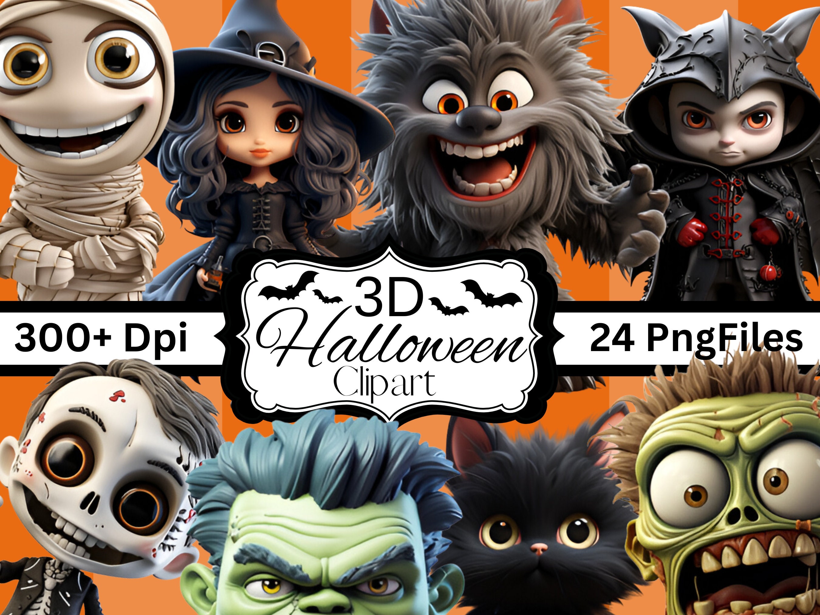 Set of 24- 3D Halloween PNG Files, 3D Clipart, Fun Digital Downloads ...