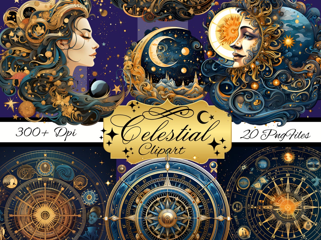 Celestial Clipart Set of 20 Png Files, 300+ Dpi, Astrology Downloads ...