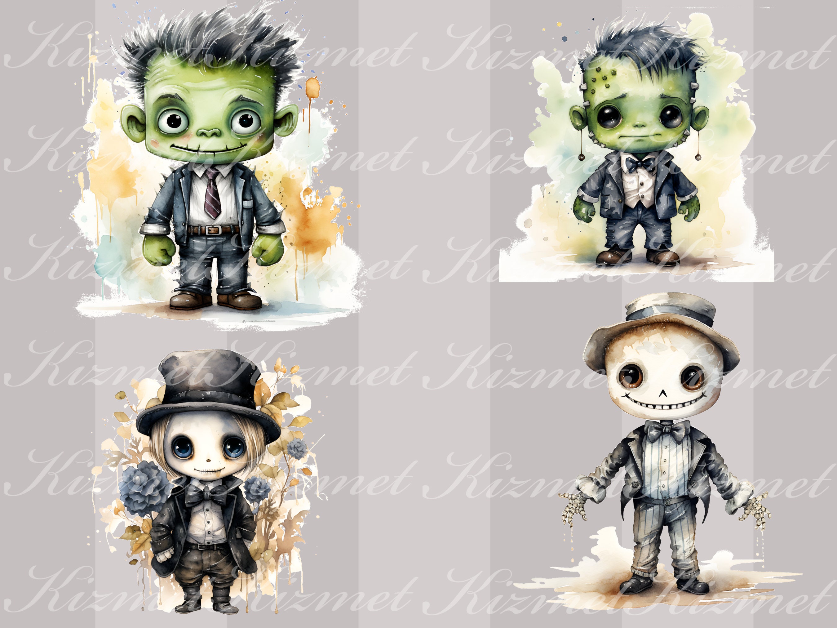 24 Cute Watercolor Halloween Clipart, PNG Instant Download Commercial ...