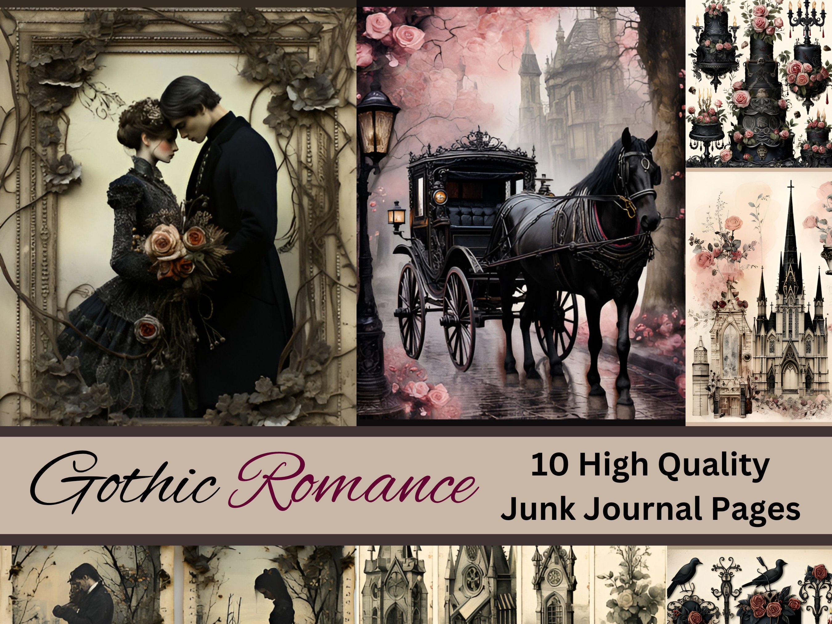 10 Gothic Romance Collage Sheets, Junk Journal Pages, Digital Paper ...