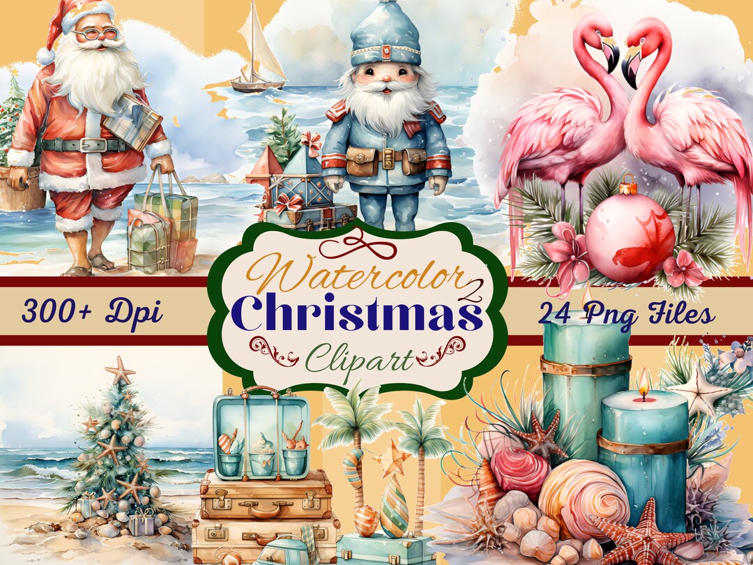 Set of 24 Watercolor Christmas Clipart, Digital Downloads, Cards, Wall ...