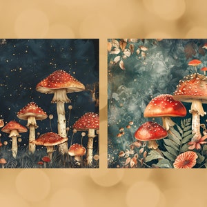 12 Mushroom Themed Digital Papers, Wonderland Enchanted Fantasy ...