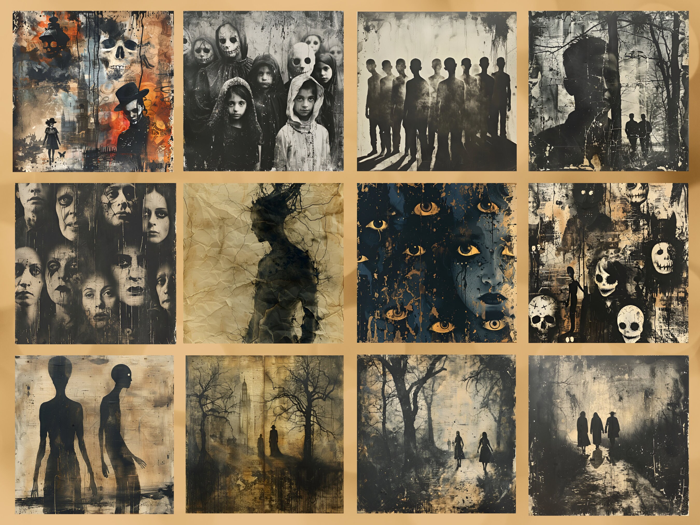 12 Creepy Vintage Digital Papers, Spooky Halloween Background, 12x12 ...