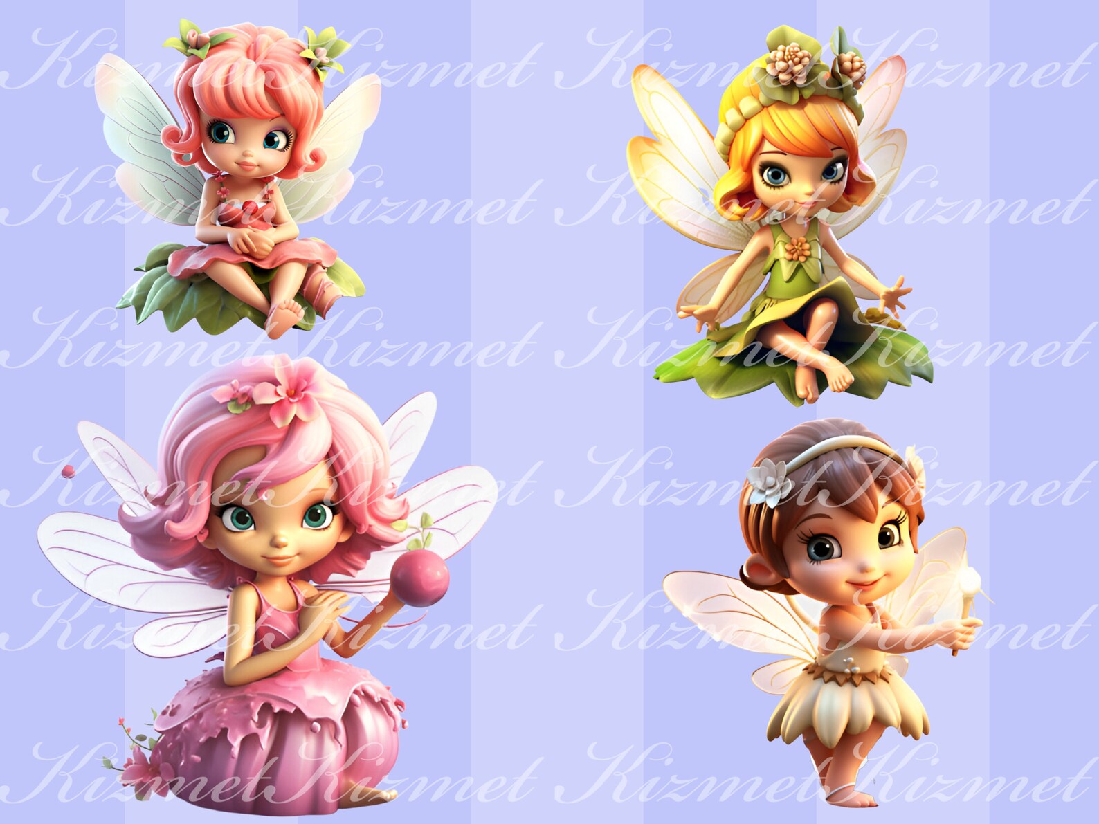 Set of 24- Cute 3D Fairies- 3D Clipart PNG Files, Fun Digital Downloads ...