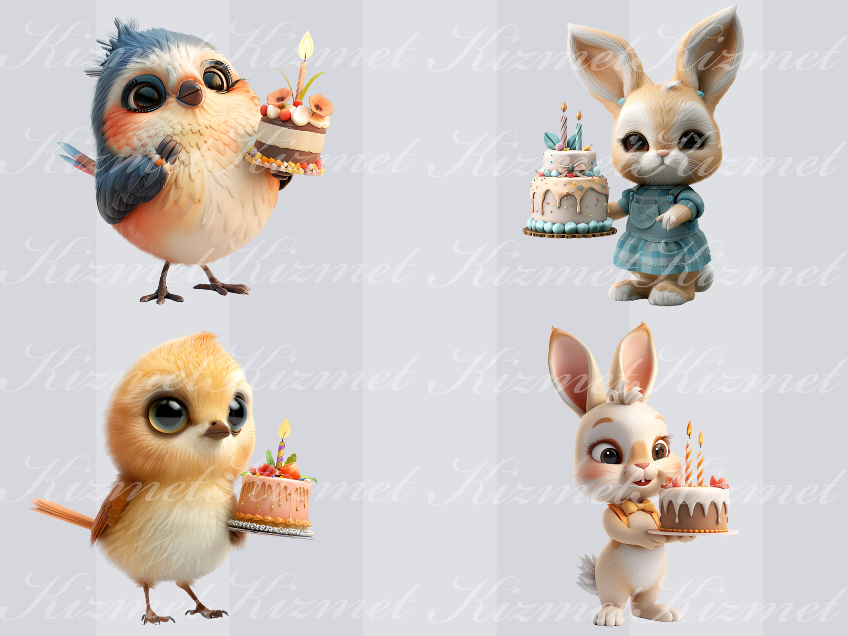 24 Cute 3D Party Animals 3D Clipart PNG Files, Fun Digital Downloads 3D ...