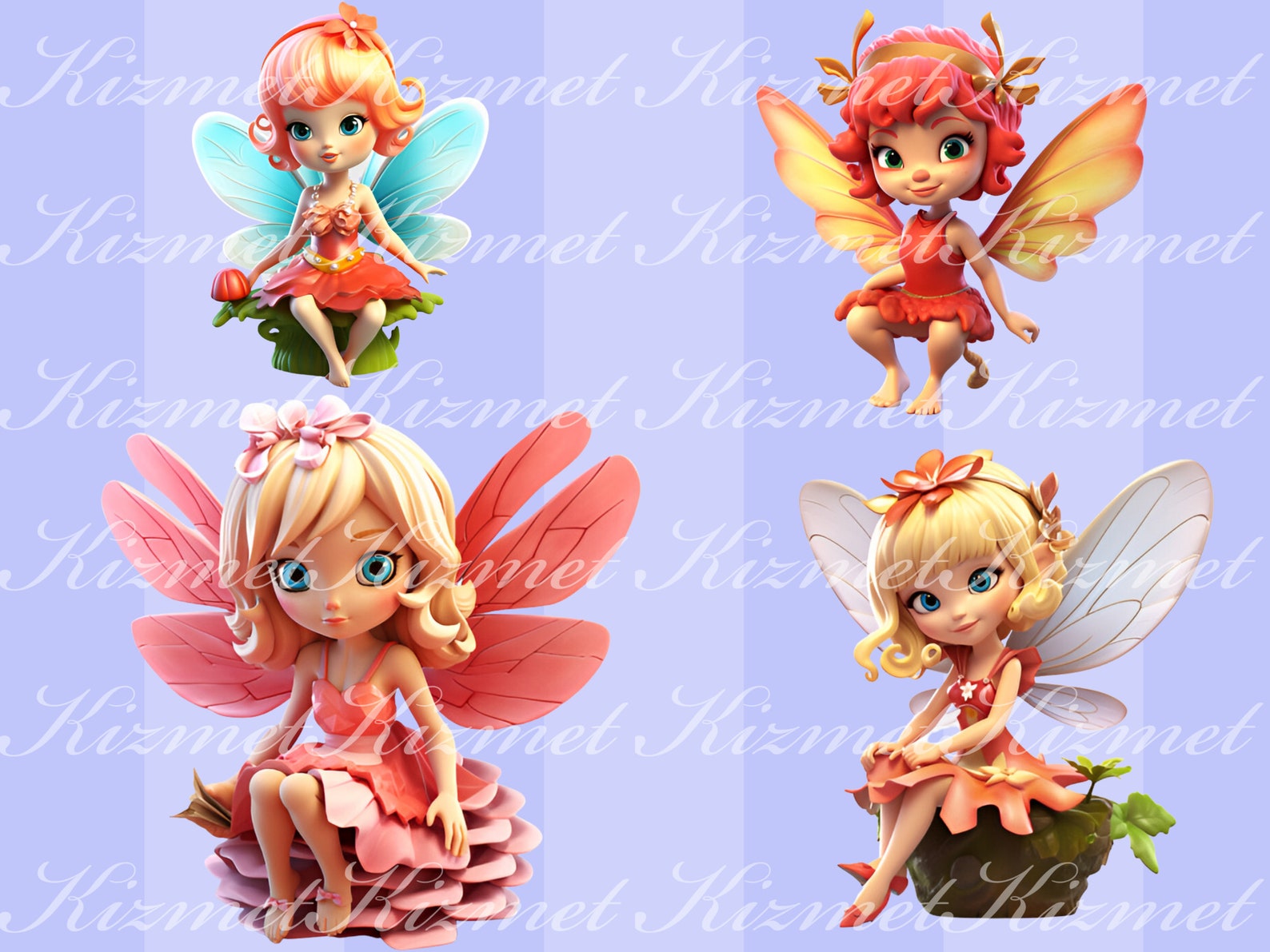 Set of 24- Cute 3D Fairies- 3D Clipart PNG Files, Fun Digital Downloads ...