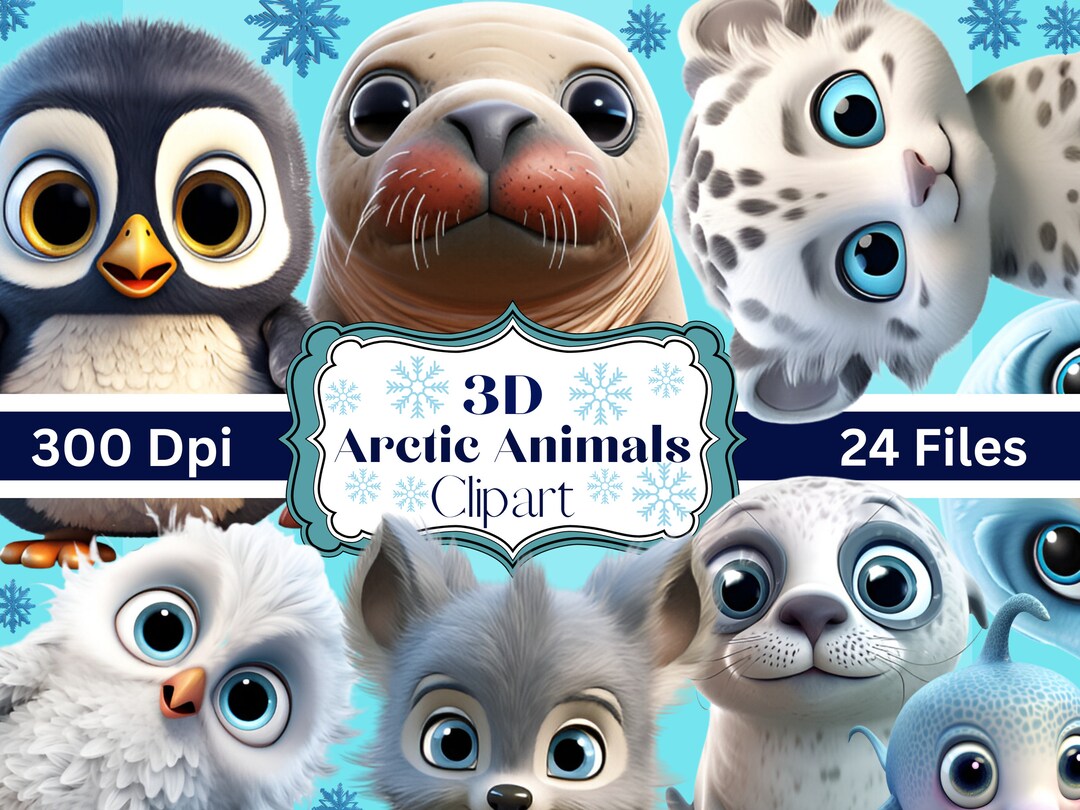 Set of 24- Cute 3D Animals- 3D Clipart PNG Files, Fun Digital Downloads ...