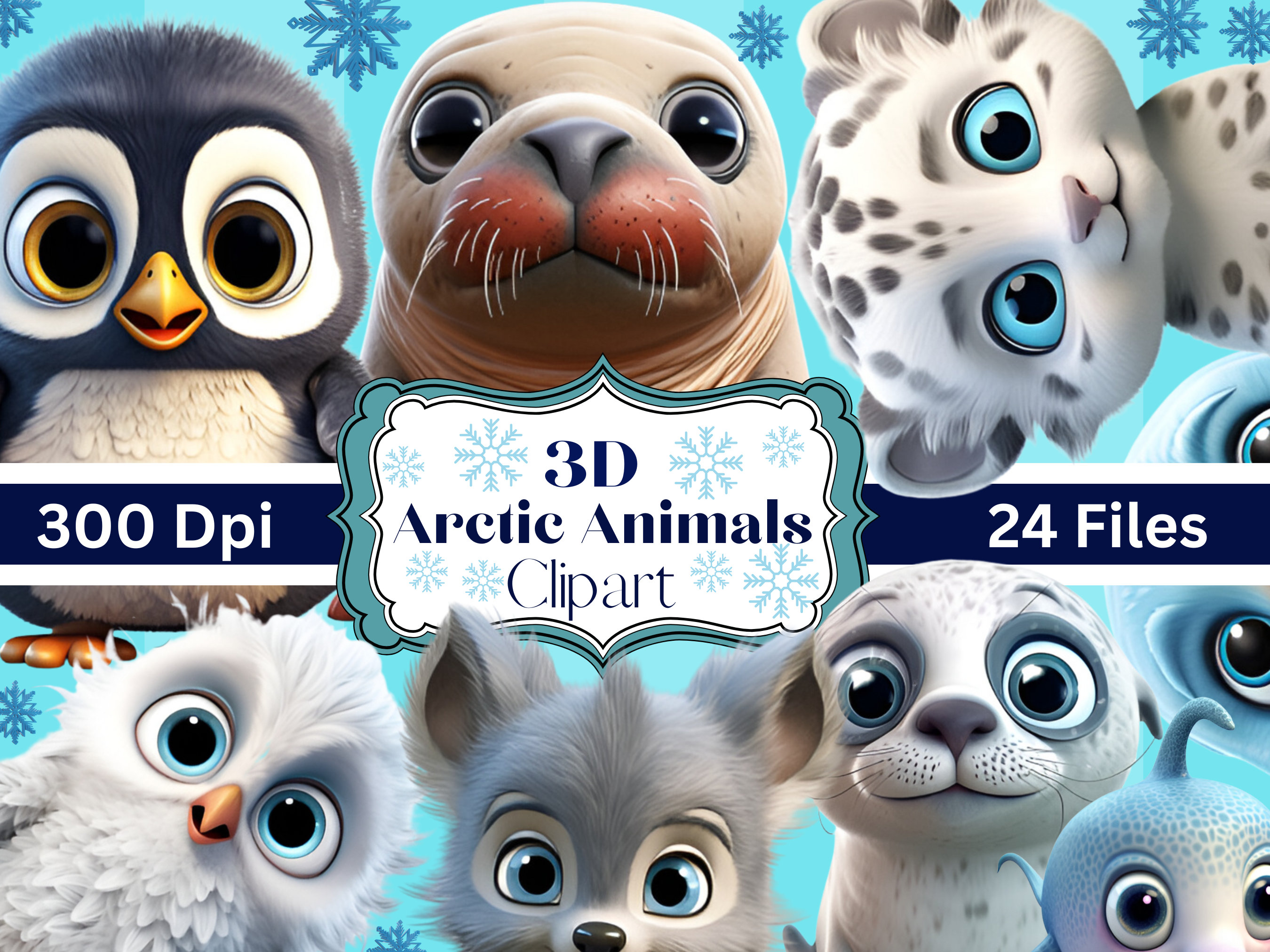 Set of 24- Cute 3D Animals- 3D Clipart PNG Files, Fun Digital Downloads ...