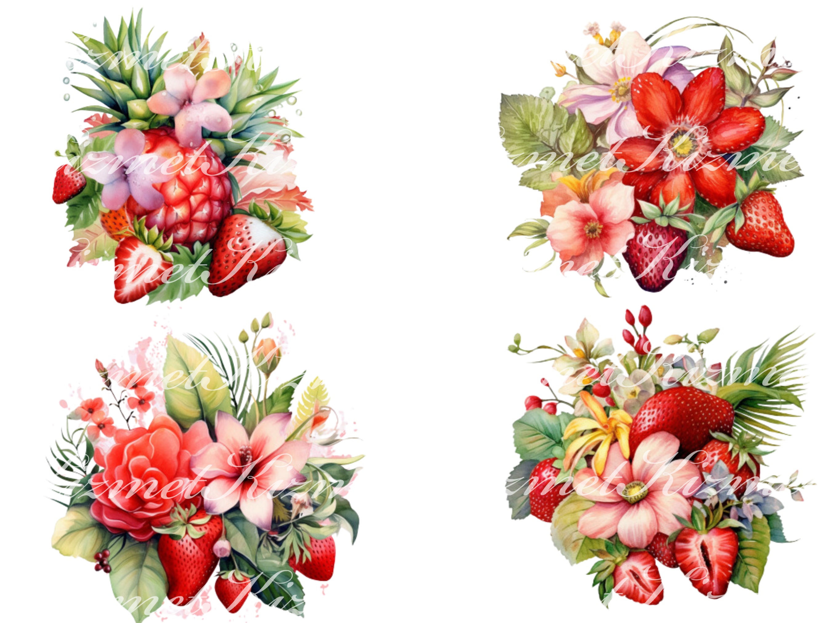 Watercolor Strawberry Png Clipart Bundle. 24 Digital Watercolor ...