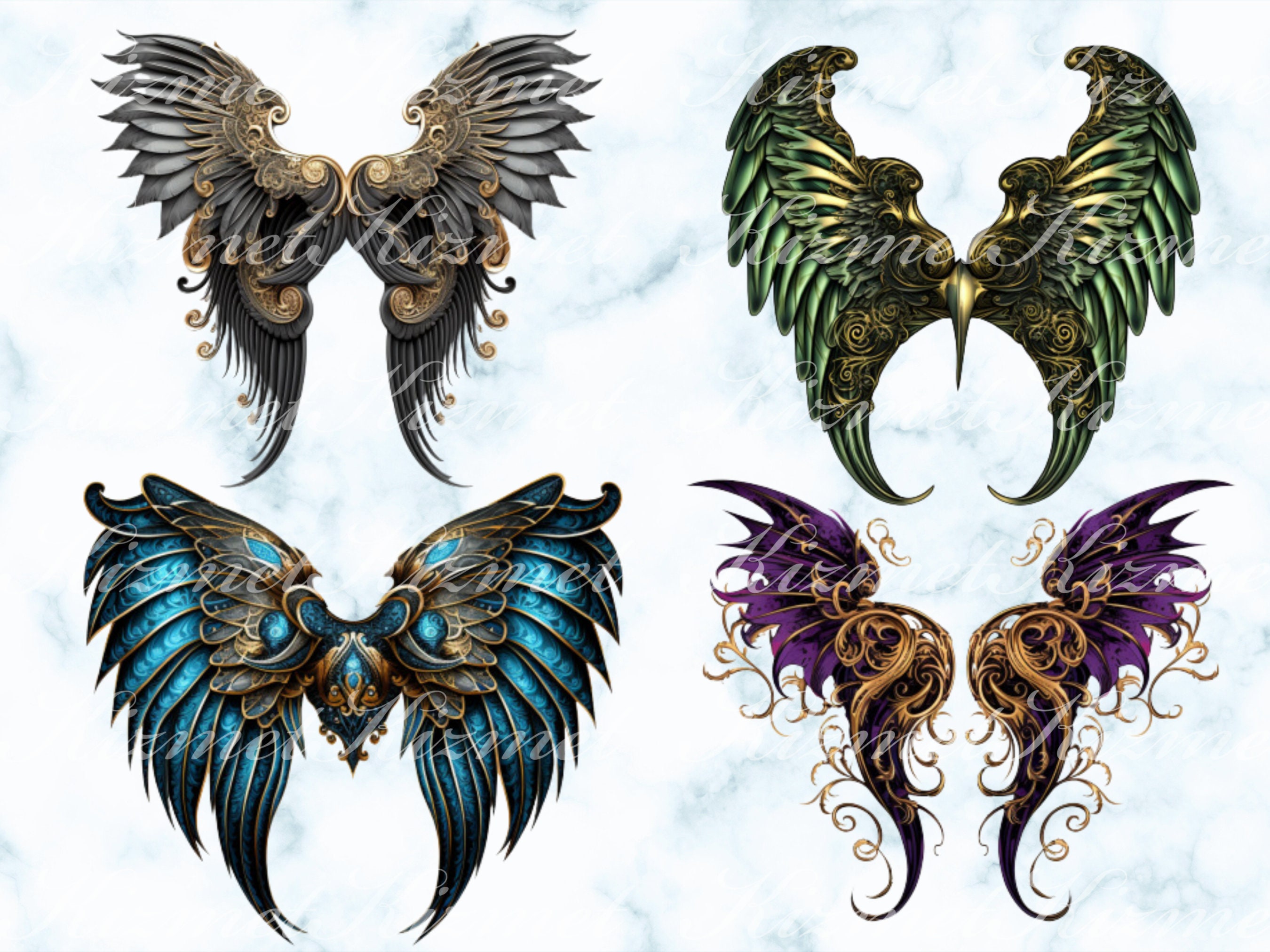Gothic Wings Set of 24 High Quality Victorian Png Clipart Files. Large ...