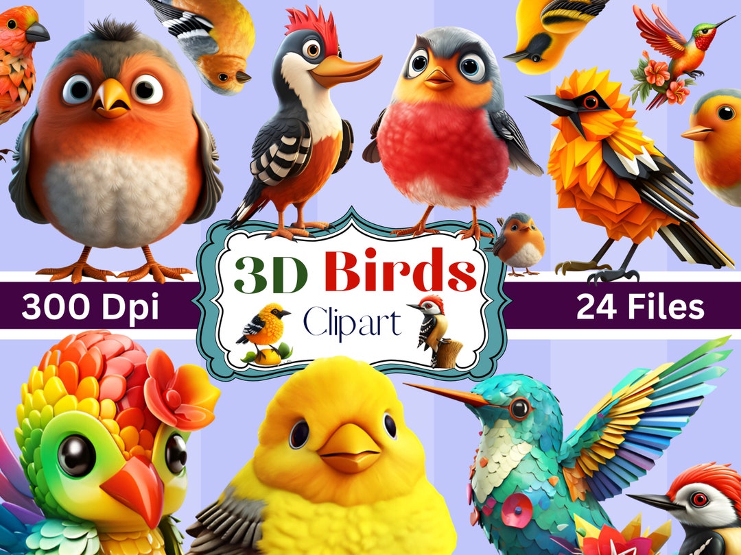 Set of 24- Cute 3D Birds- 3d Clipart PNG Files, Fun Digital Downloads ...