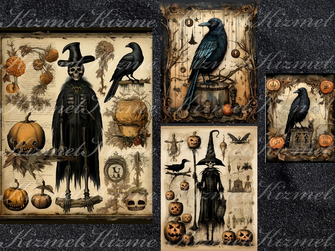 20 Creepy Halloween Junk Journal Printable Pages Collage Sheets High ...