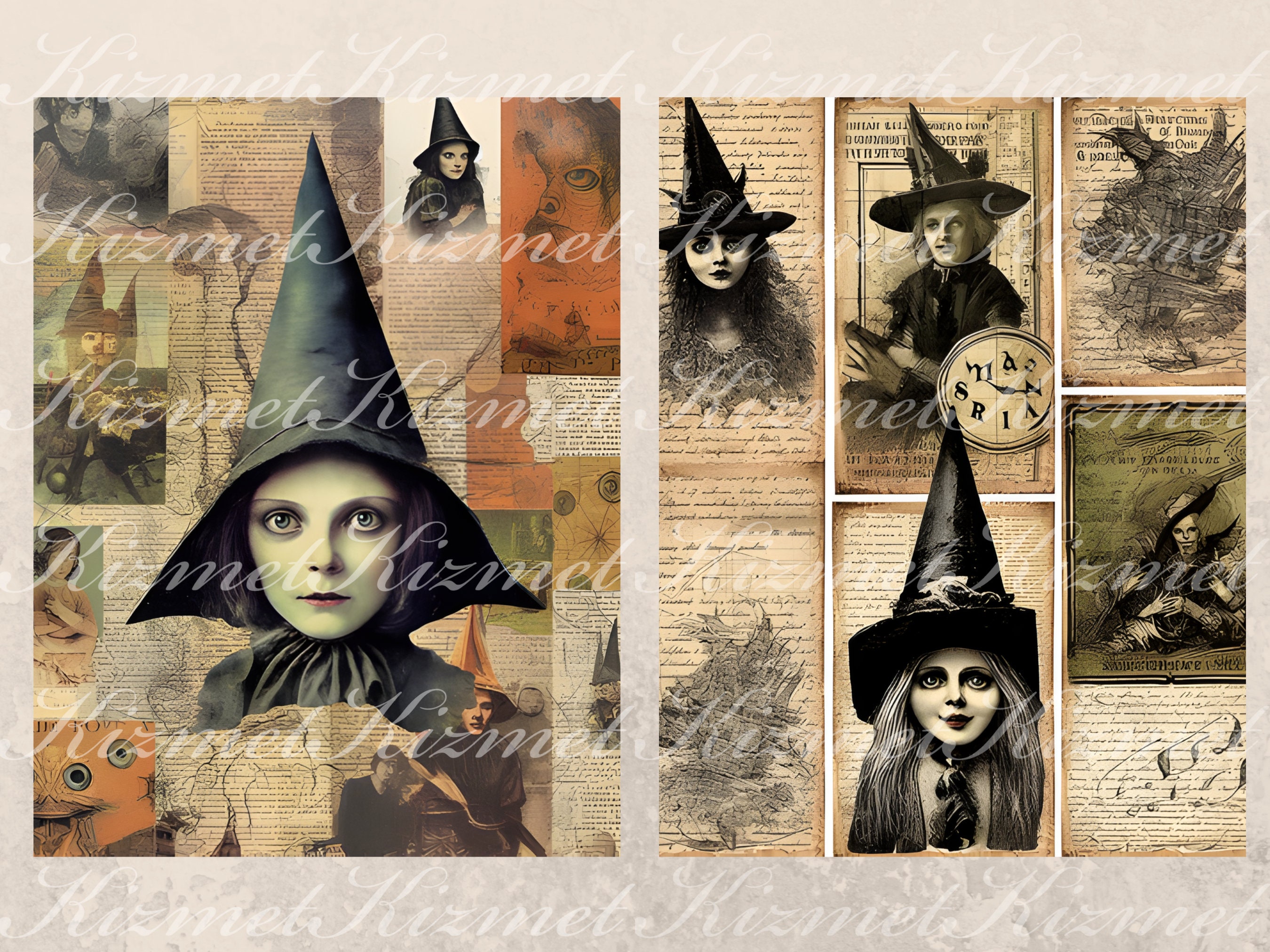 10 Spooky Witchy Gothic Junk Journal Printable Pages Collage Sheets ...