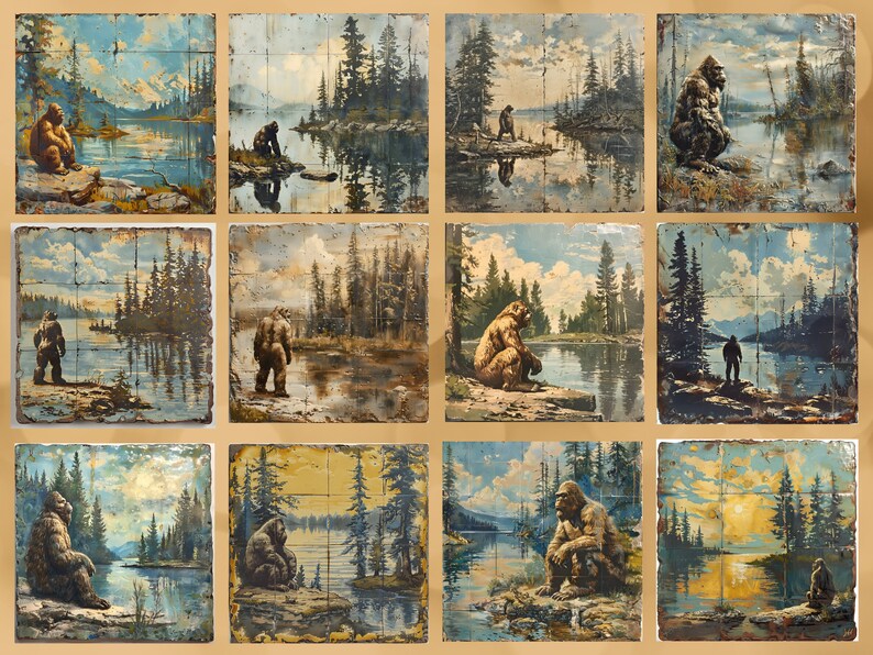 12 Bigfoot Digital Papers, Sasquatch Background, 12x12 Printable ...