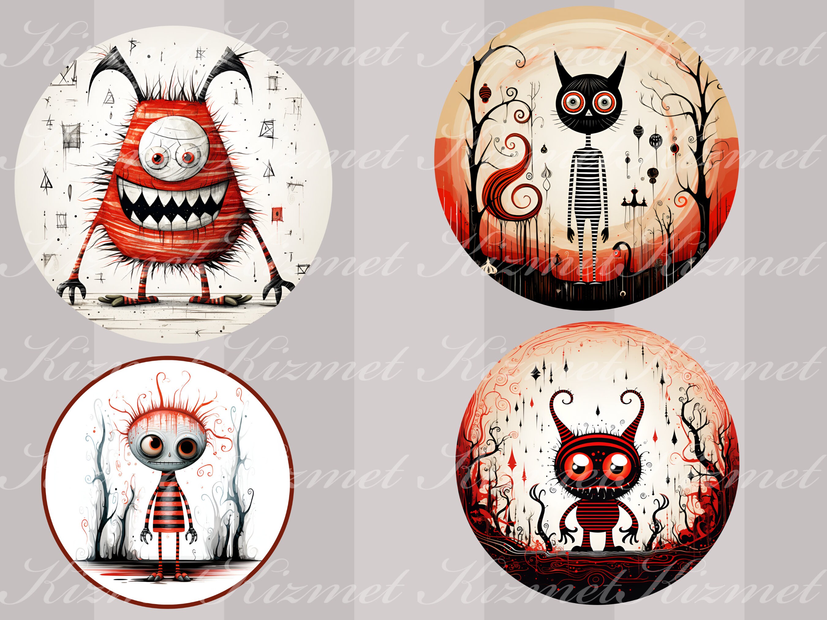24 Cute & Creepy Halloween Monsters Clipart, PNG Instant Download ...
