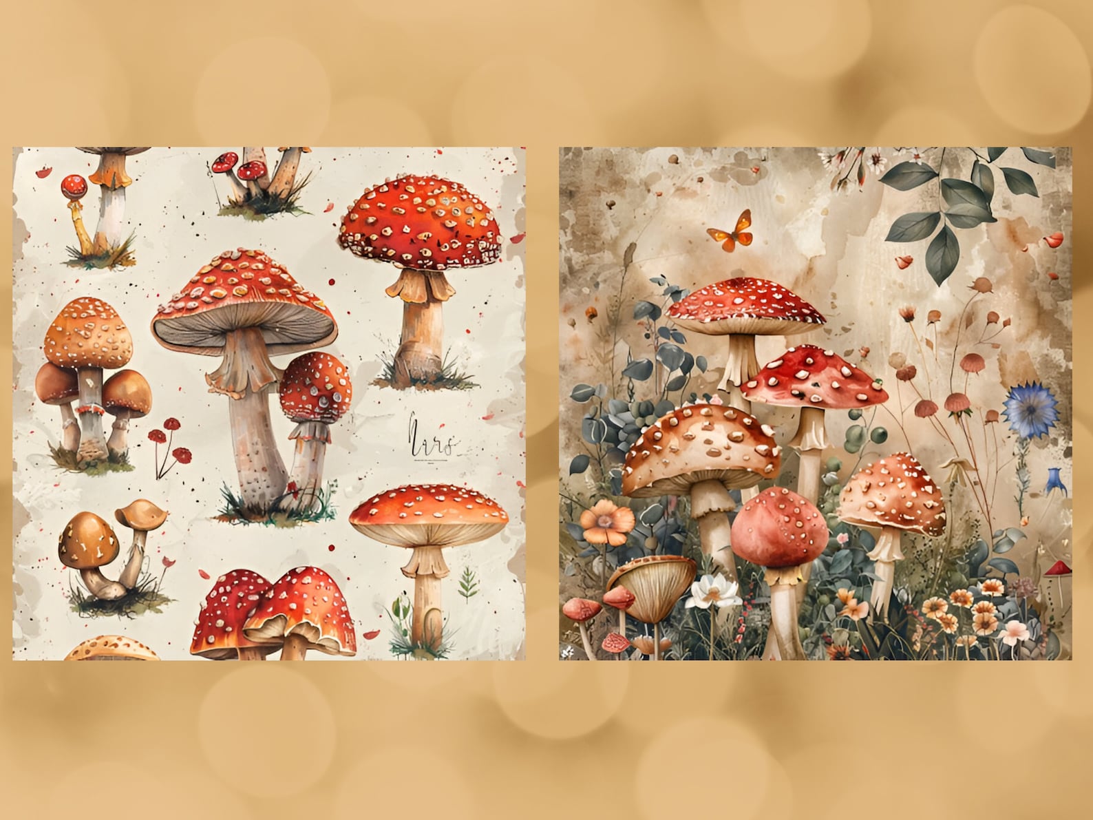12 Mushroom Themed Digital Papers, Wonderland Enchanted Fantasy ...