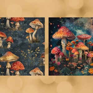 12 Mushroom Themed Digital Papers, Wonderland Enchanted Fantasy ...