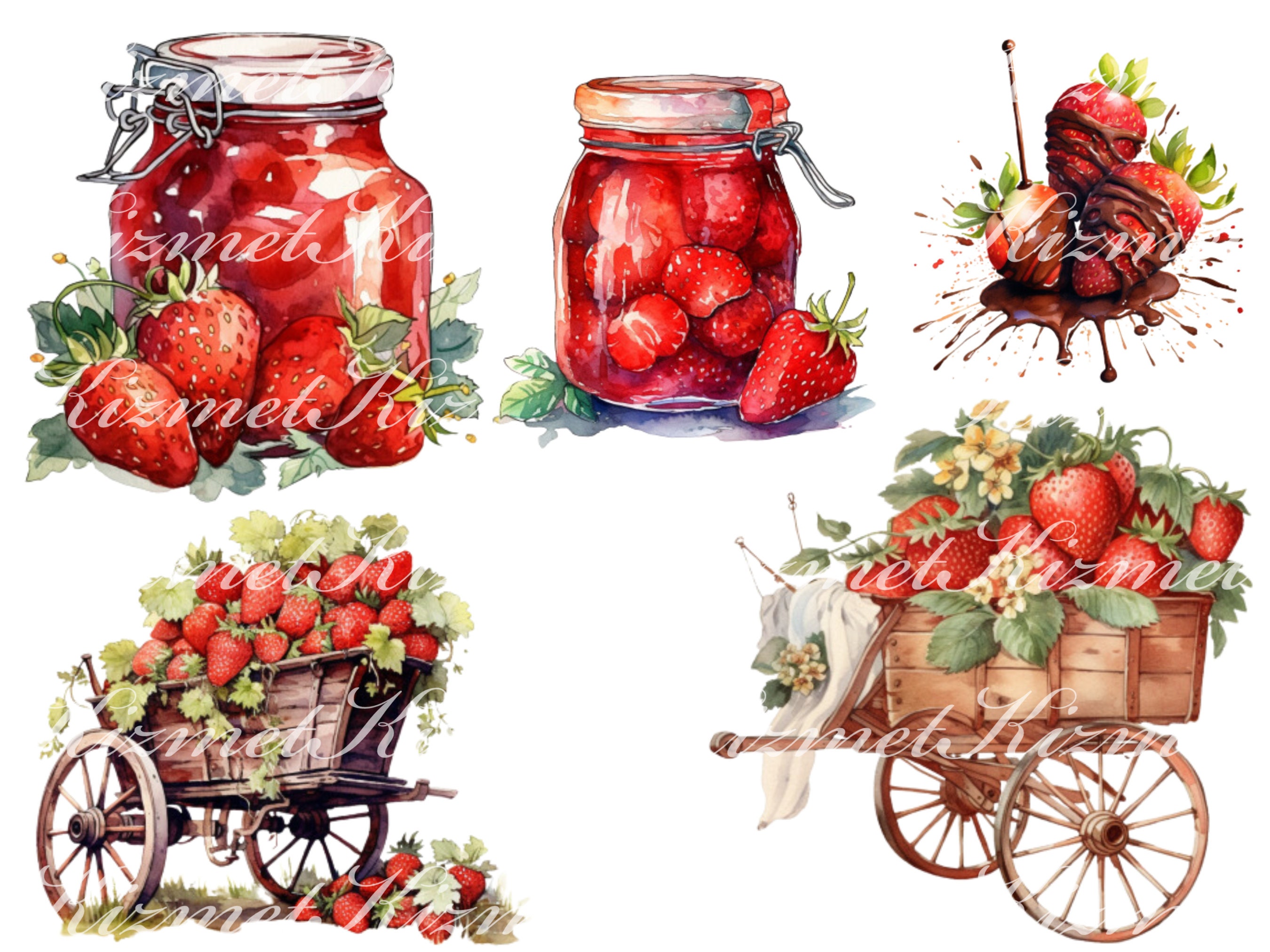 Watercolor Strawberry Png Clipart Bundle. 24 Digital Watercolor ...