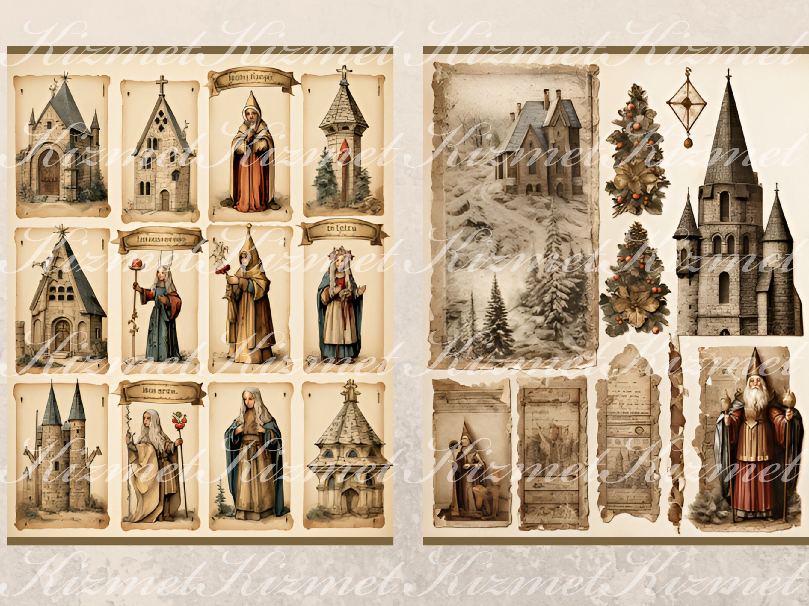 10 Medieval Christmas Junk Journal Printable Pages Collage Sheets High ...