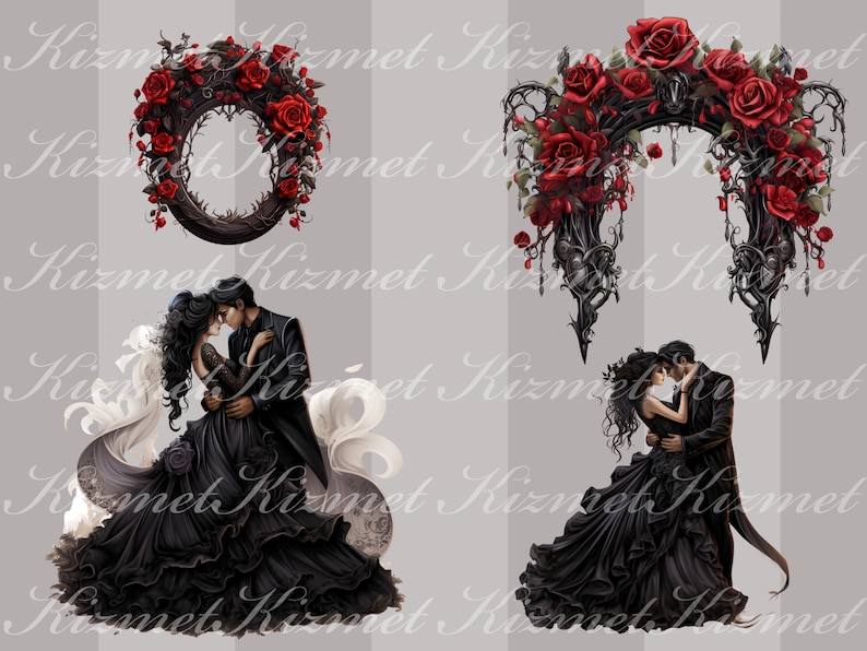 24 Gothic Wedding Clipart, PNG Instant Download, Commercial Use, Vampire, Fun Downloads ...