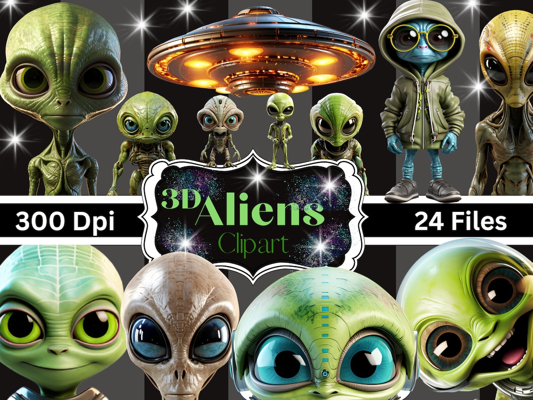 Set of 24- 3D Aliens- Clipart PNG Files, Digital Downloads for Fun, 3D ...