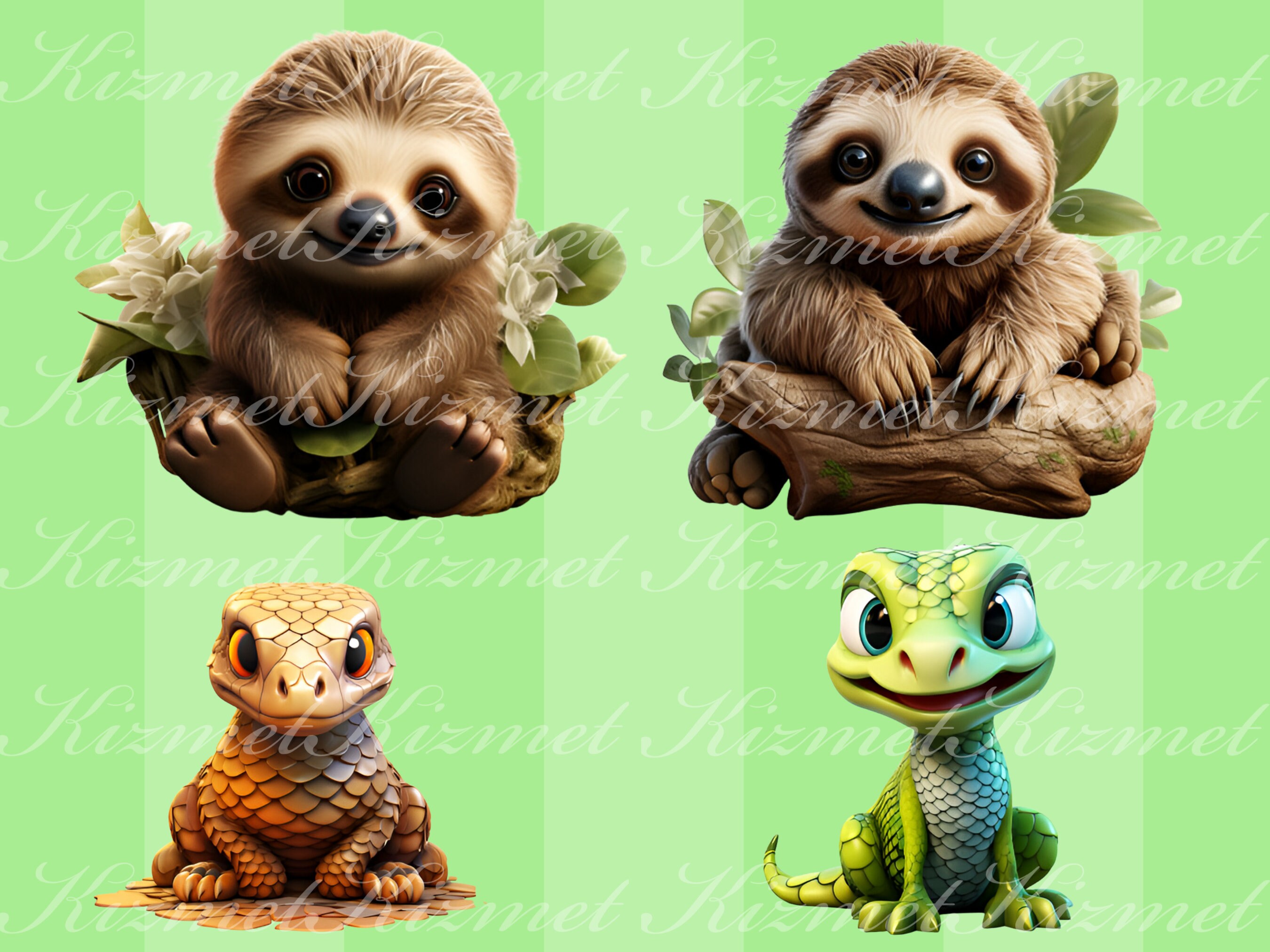 Set of 24- Jungle Animals- 3D Clipart PNG Files, Fun Digital Downloads ...