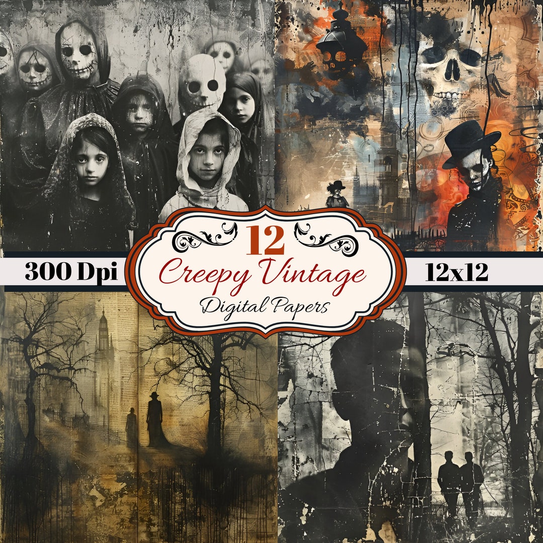 12 Creepy Vintage Digital Papers, Spooky Halloween Background, 12x12 ...