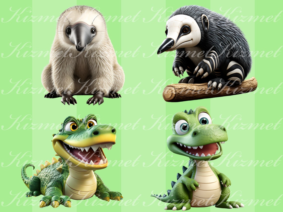 Set of 24 Jungle Animals 3D Clipart PNG Files, Fun Digital Downloads 3D ...