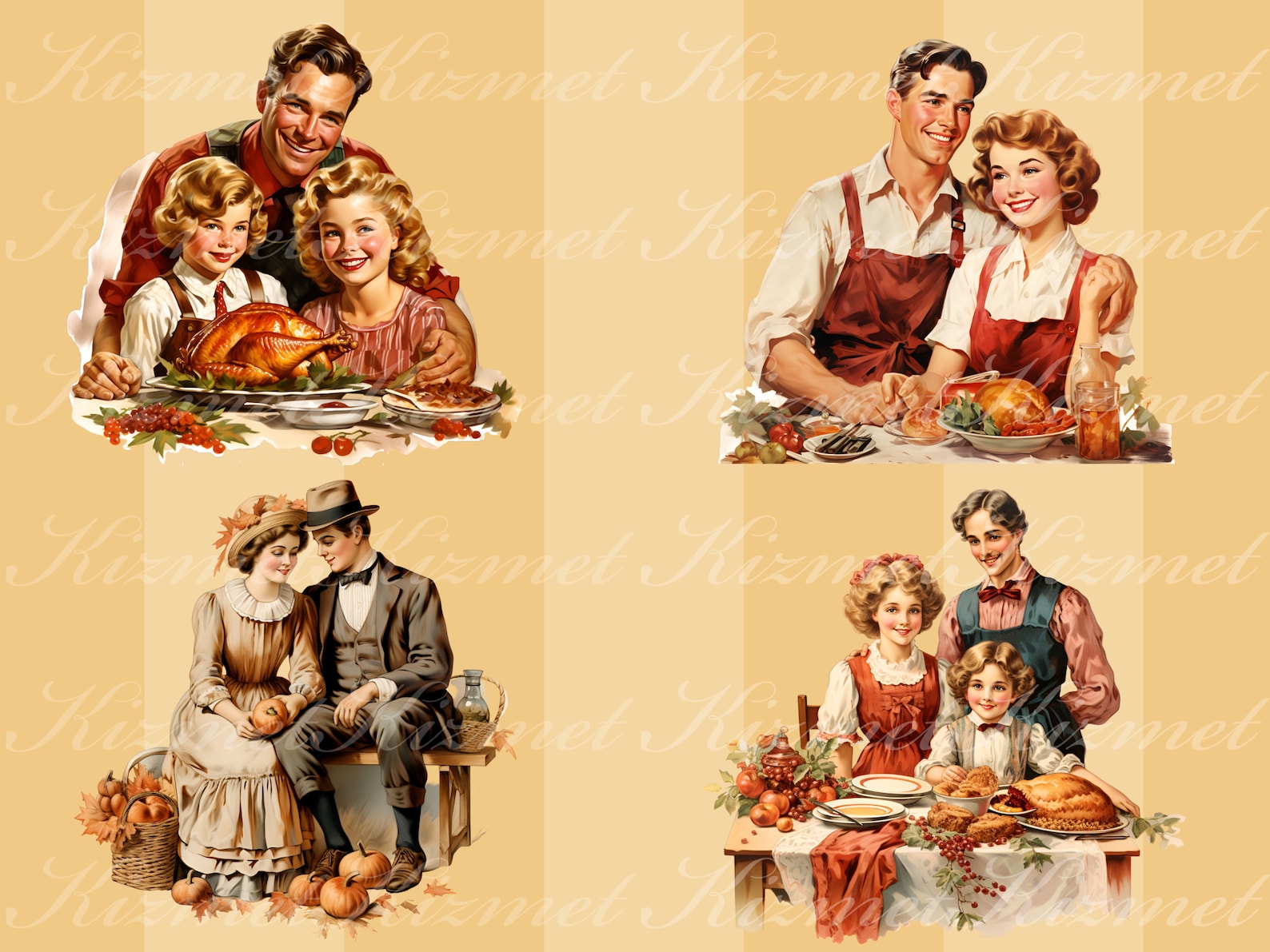 24 Vintage Thanksgiving Clipart, PNG Instant Download, Commercial Use ...