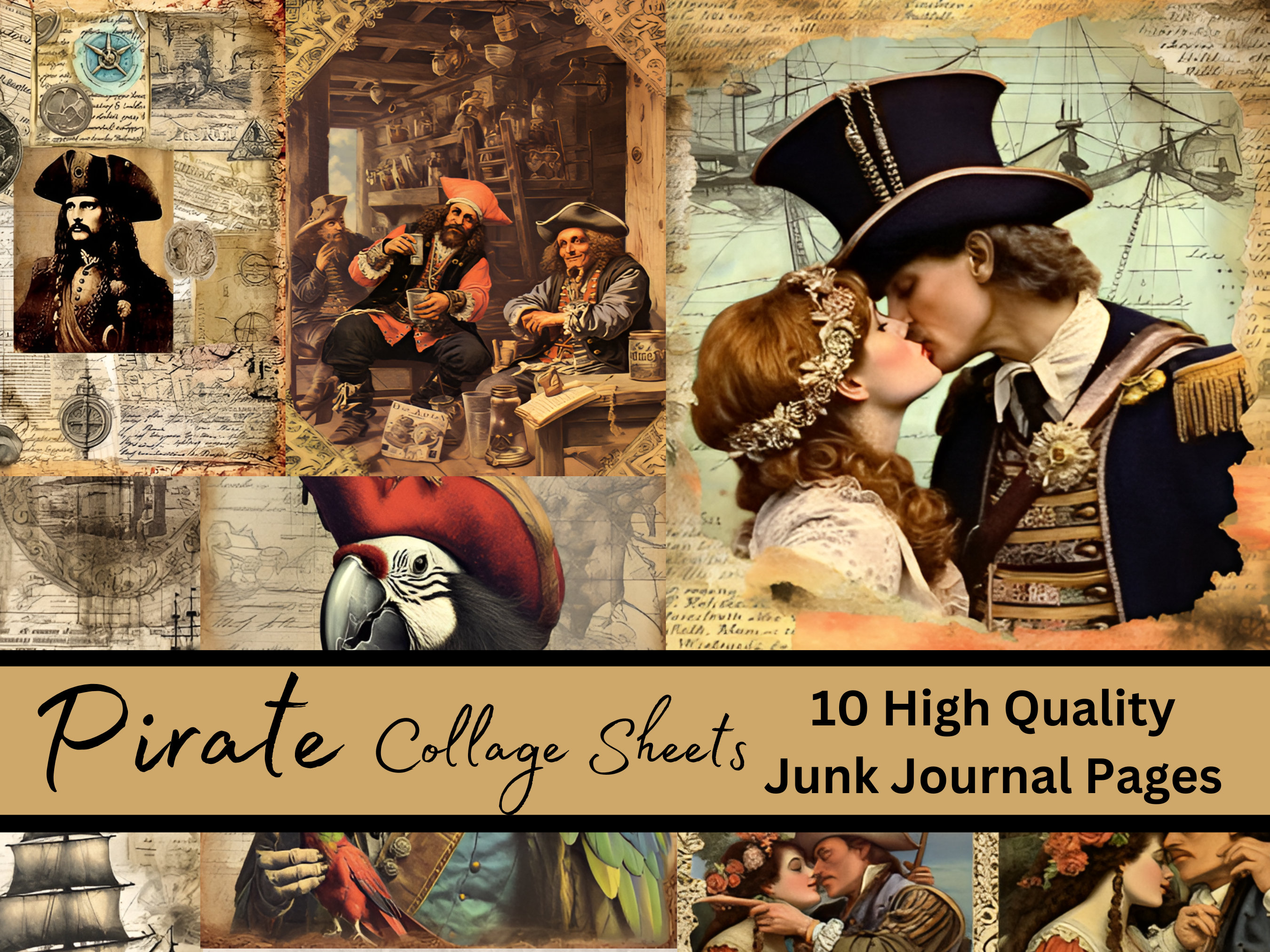 10 Pirate Themed Junk Journal Printable Pages Collage Sheets High ...