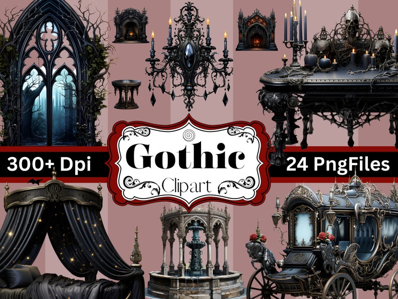24 Gothic Clipart, PNG Instant Download, Commercial Use, Gothic Vampire, Fun Downloads ...