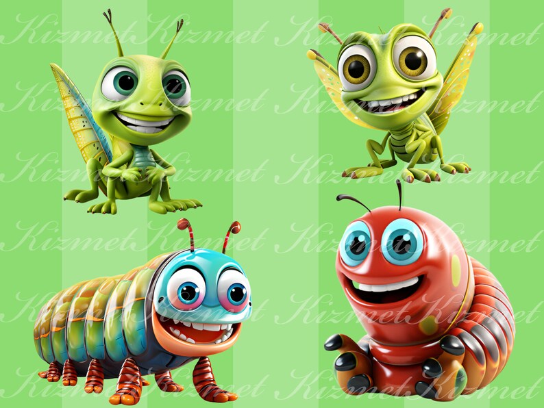 Set of 24- Cute 3D Bugs, Bees, 3D Clipart, PNG Files Fun Digital ...