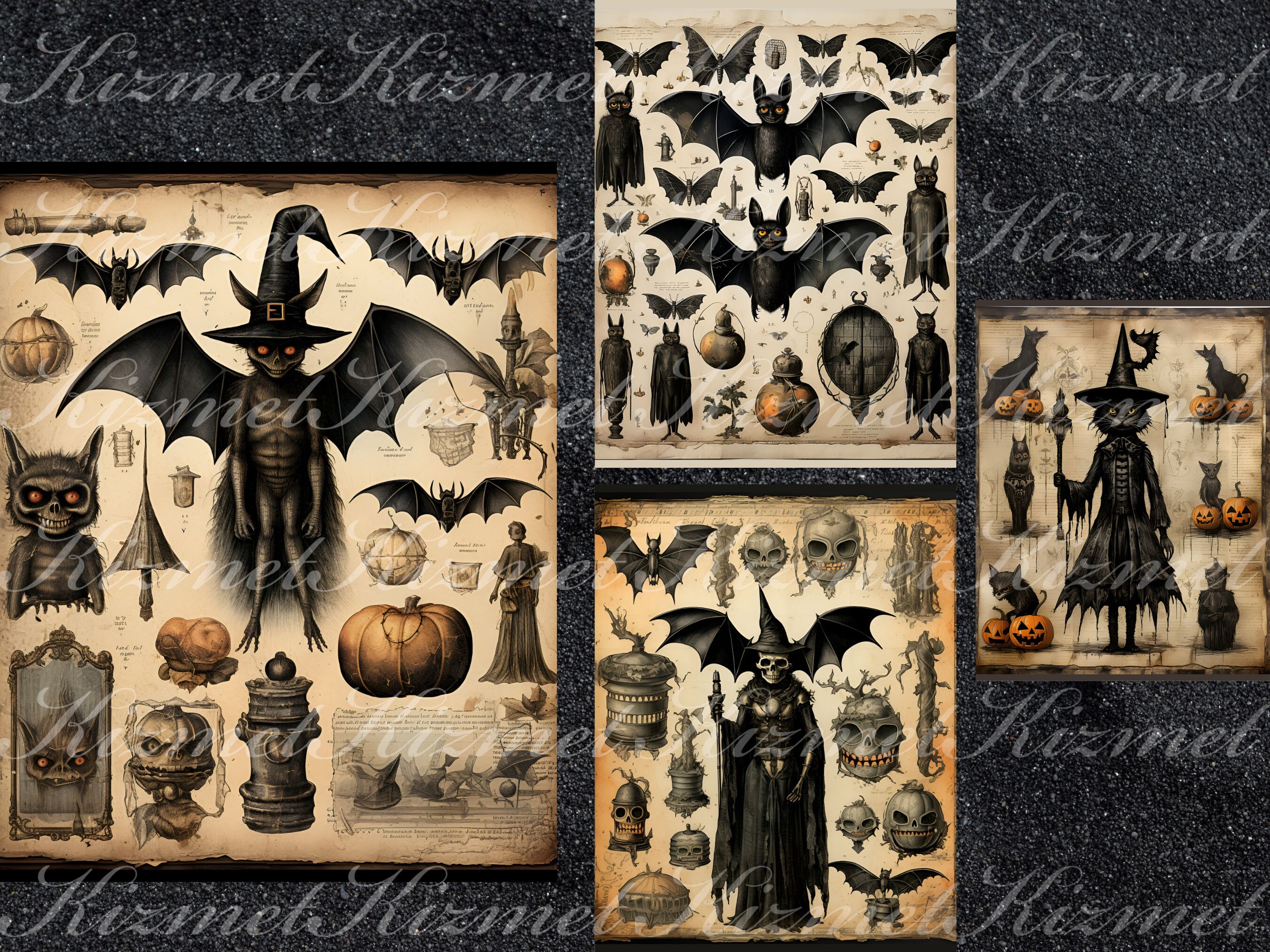 20 Creepy Halloween Junk Journal Printable Pages Collage Sheets High ...