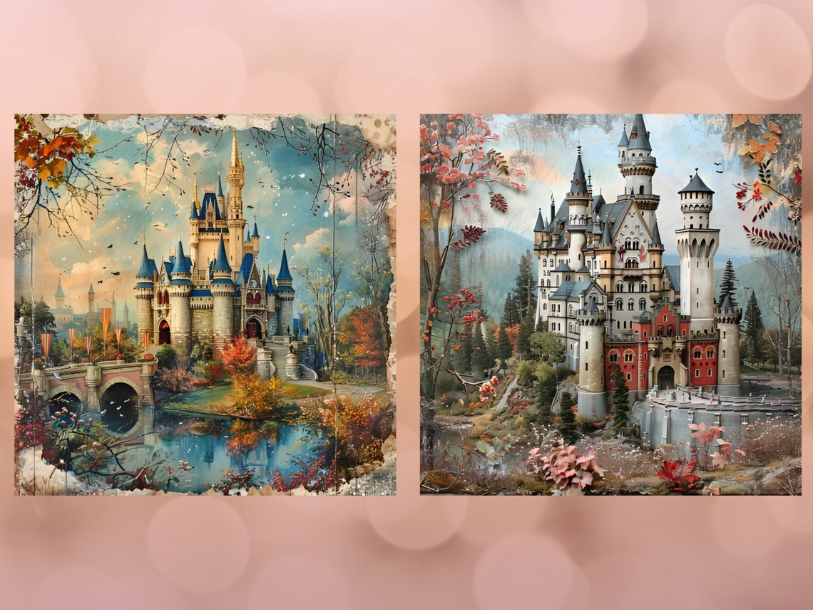 12 Fairytale Castle Digital Papers, Soft Pastel Background, 12x12 ...