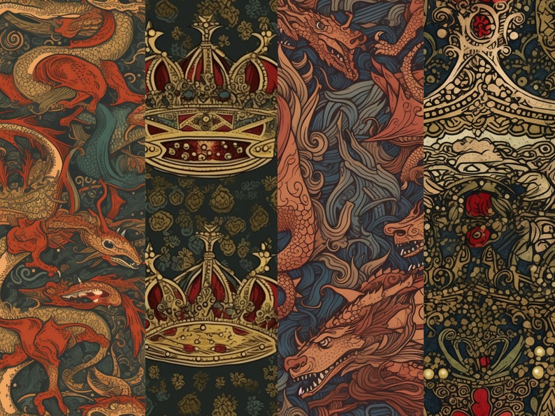 Medieval/renaissance Themed Seamless Pattern, Digital Download Paper ...