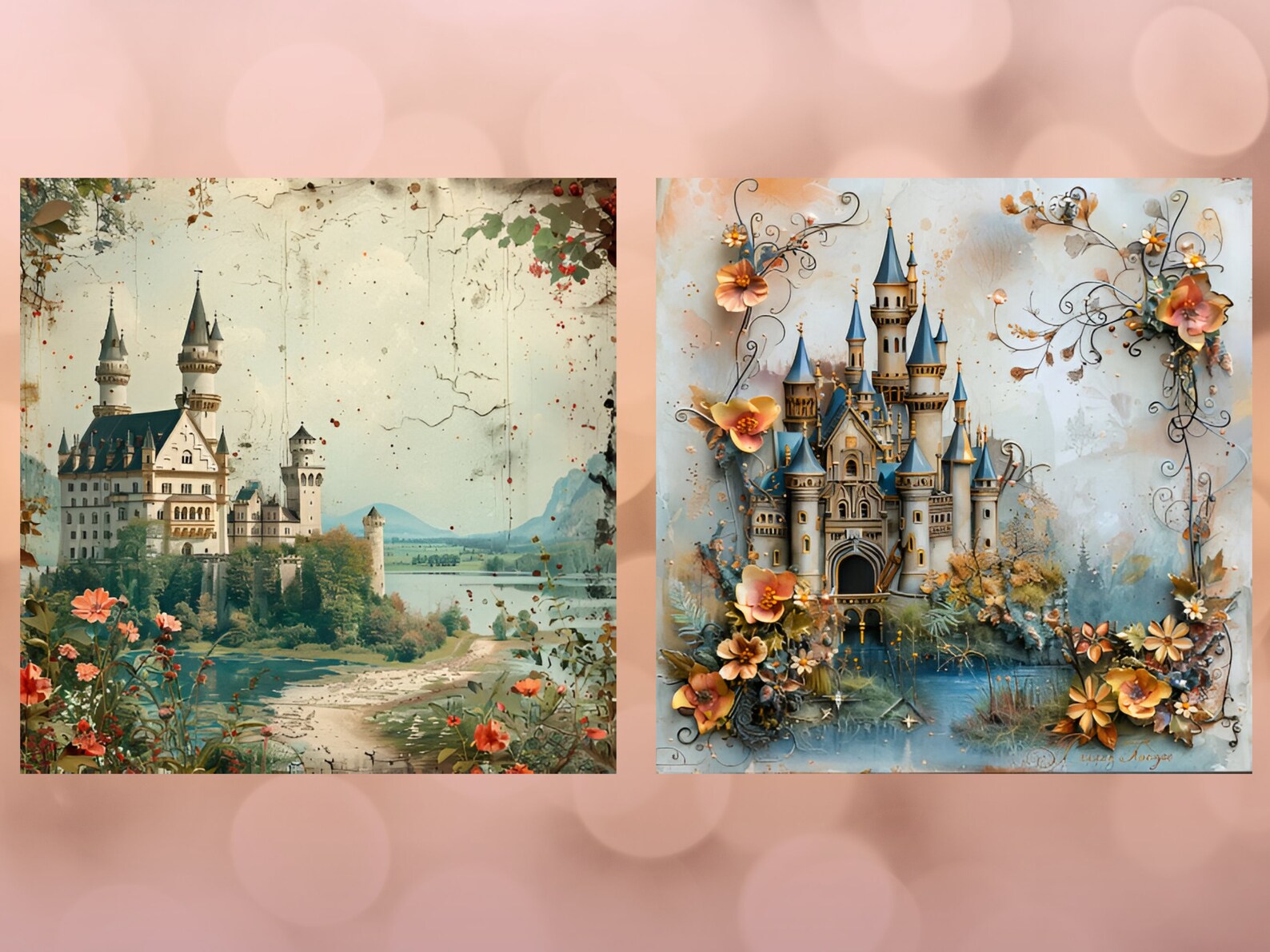 12 Fairytale Castle Digital Papers, Soft Pastel Background, 12x12 ...