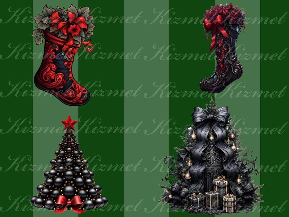 24 Gothic Christmas Clipart PNG Instant Download Commercial - Etsy